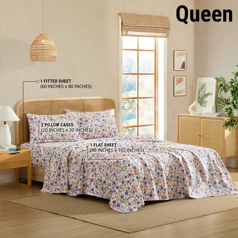 HLC.ME Purple & Yellow Floral Ditsy Bed Sheets - Wrinkle Resistant ...