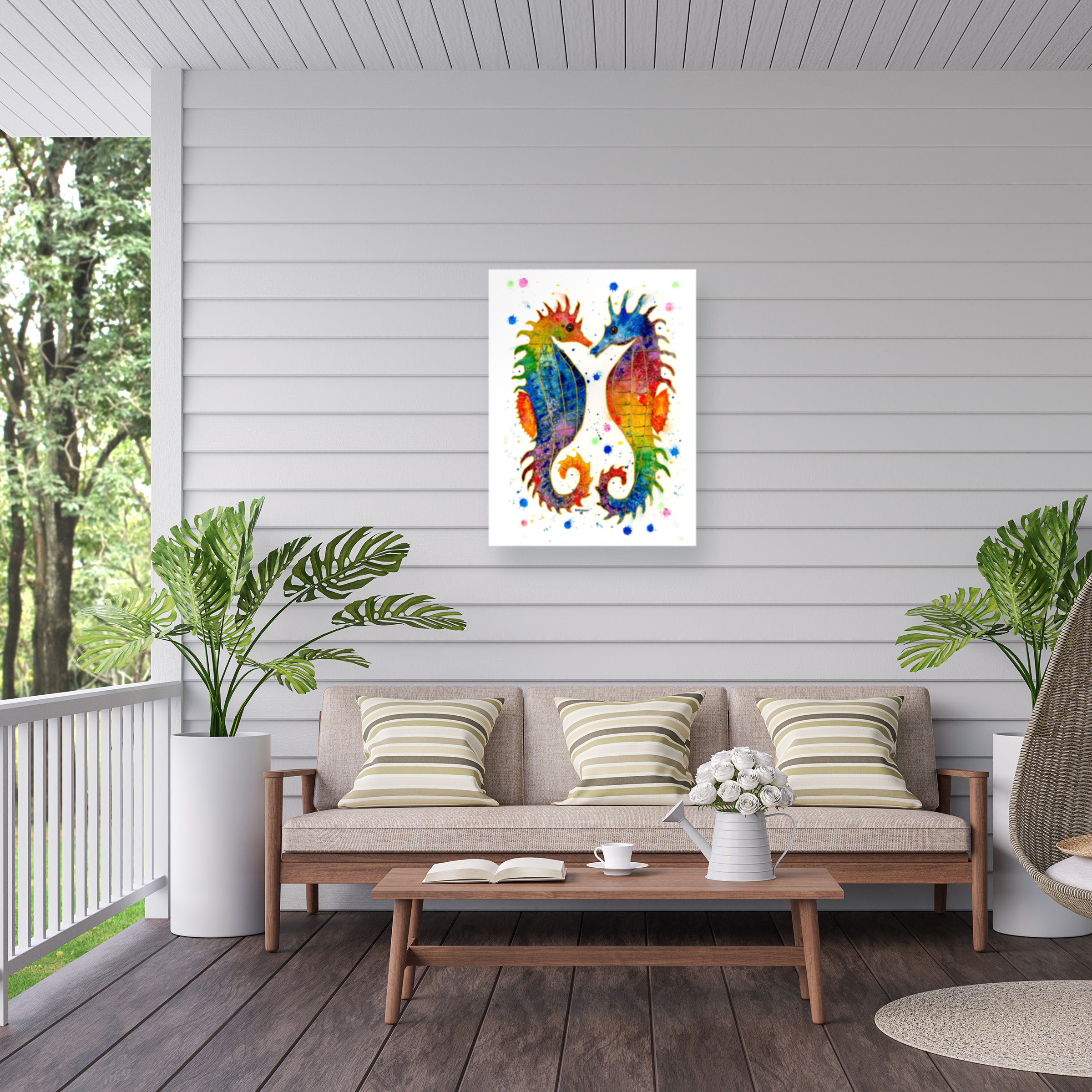 Winston Porter Dave Bartholet Sea Horses Outdoor Canvas | Wayfair