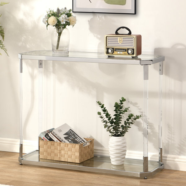 Ivy Bronx Modern Chrome And Acrylic Console Table With Glass Top And ...