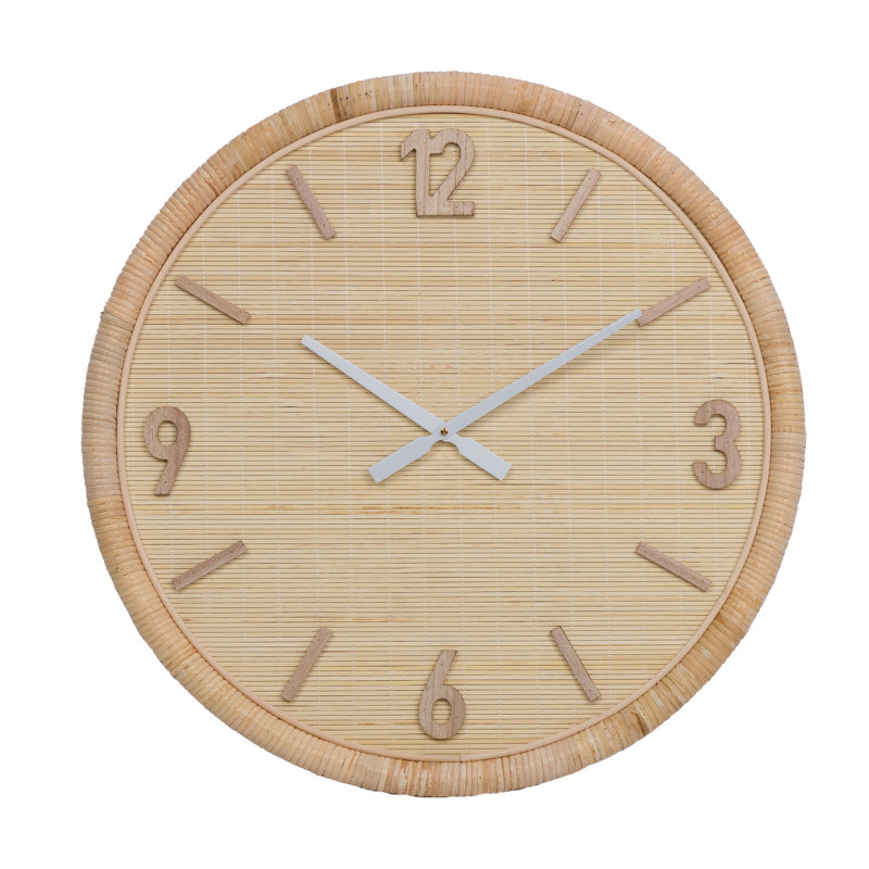 Bayou Breeze Oriana Round Woven Rattan Farmhouse Wall Clock | Wayfair