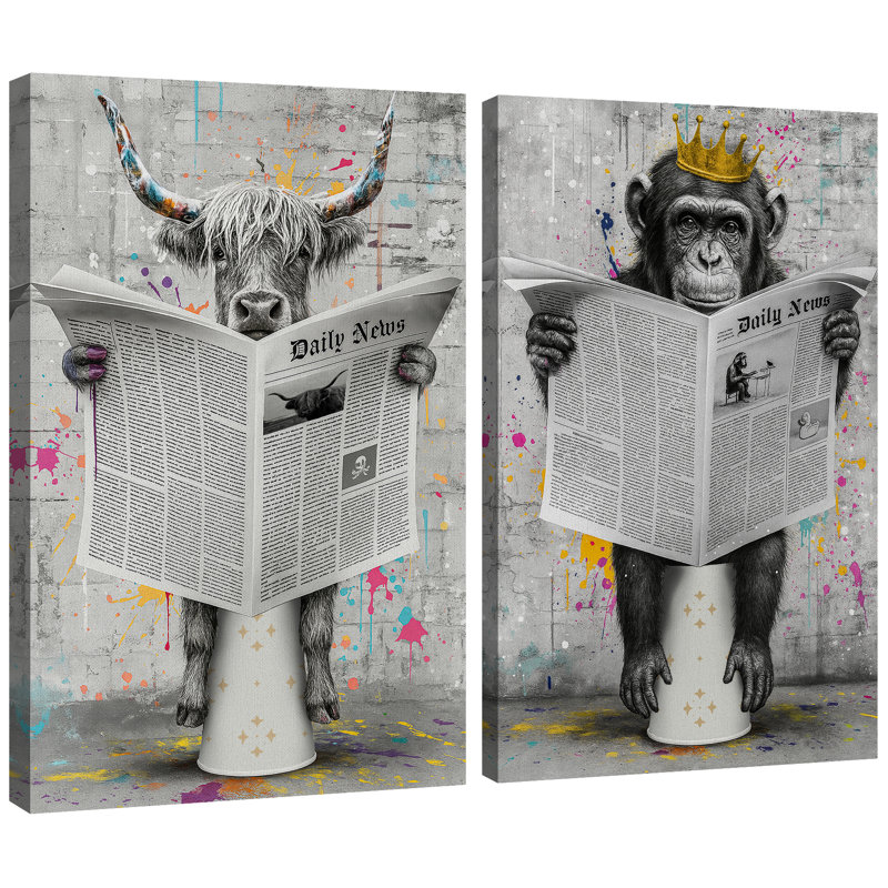 monkey reading paper canvas