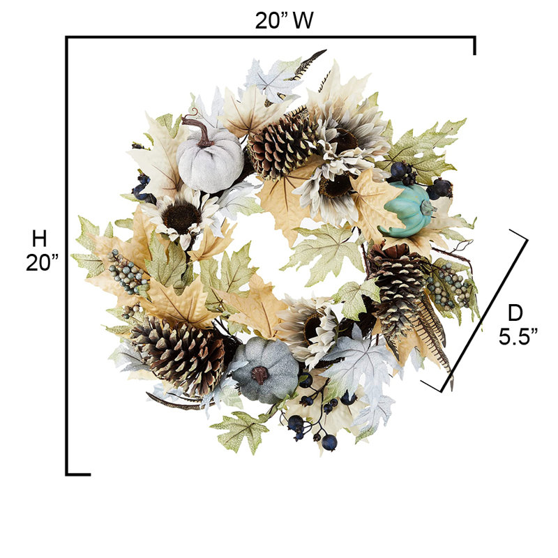 August Grove® 24 Inch Artificial Pumpkin Sunflower Fall Wreath Wall ...