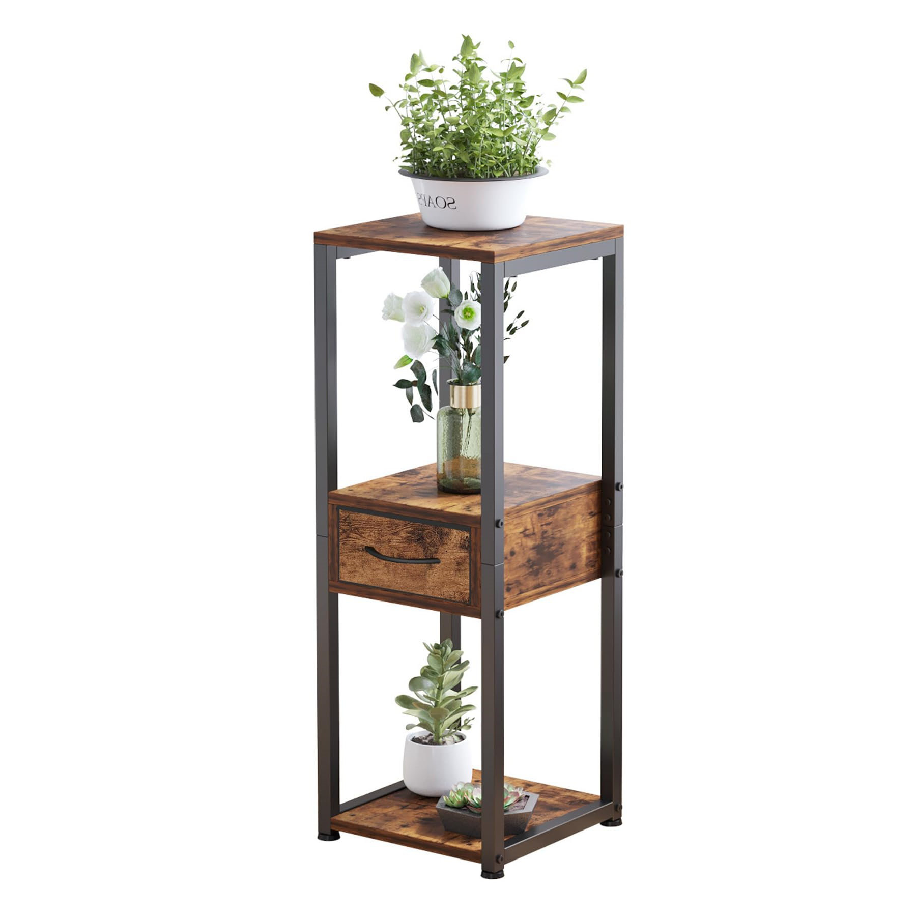 17 Stories 3-Tier Tall Plant Stand with Fabric Drawer, Indoor Corner ...
