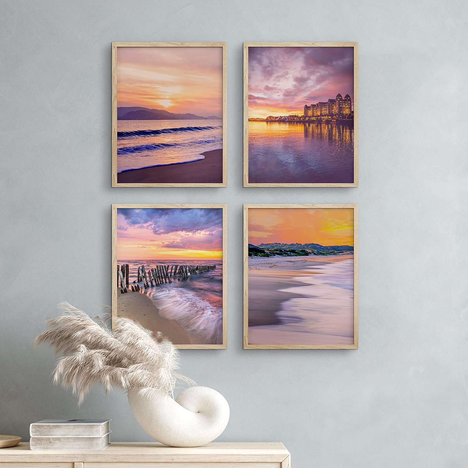 SIGNLEADER Purple & Orange Beach Shore Tropical Sunset Framed On Paper ...