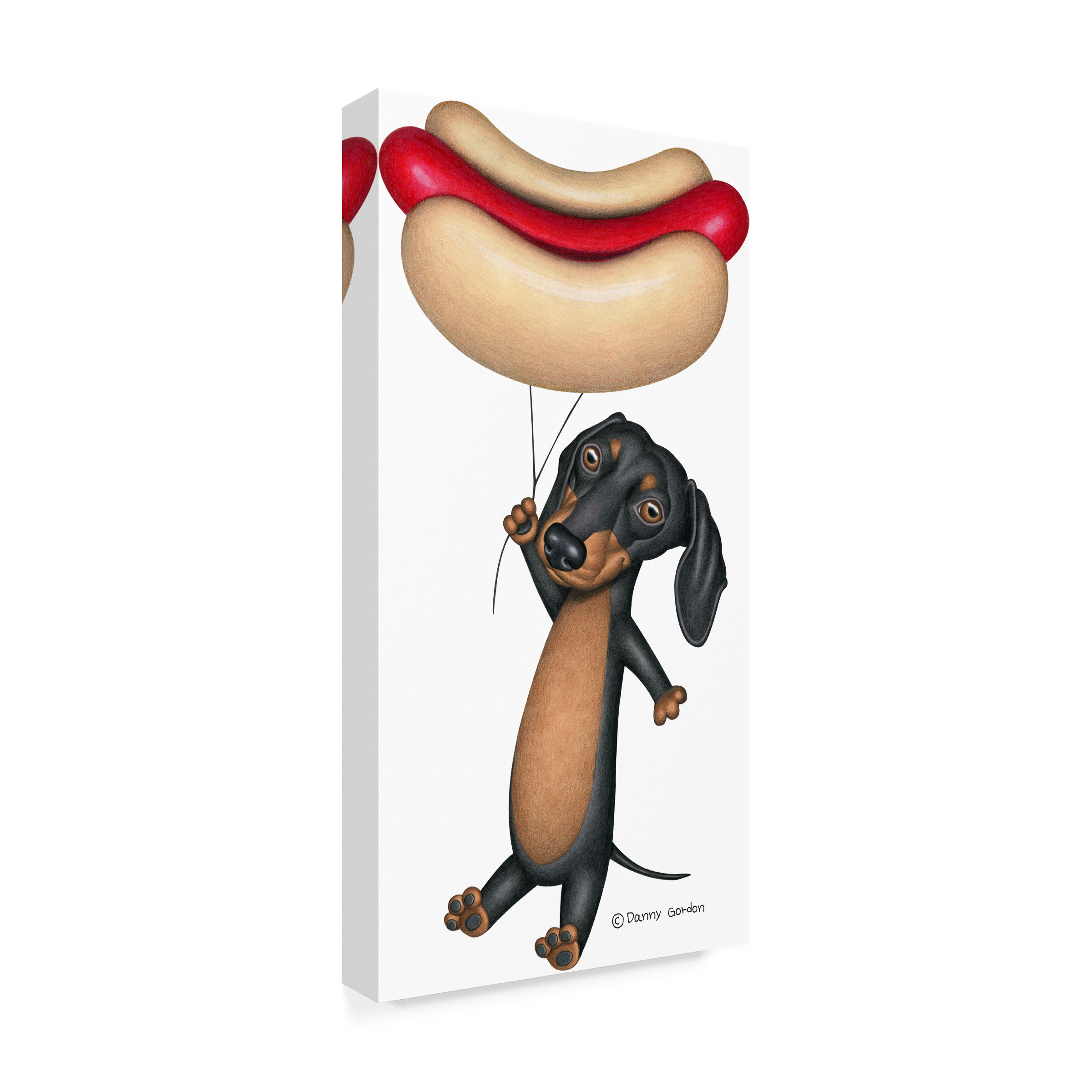 Trinx Danny Gordon Art 'Black Dachshund Hotdog Balloon' Canvas Art ...
