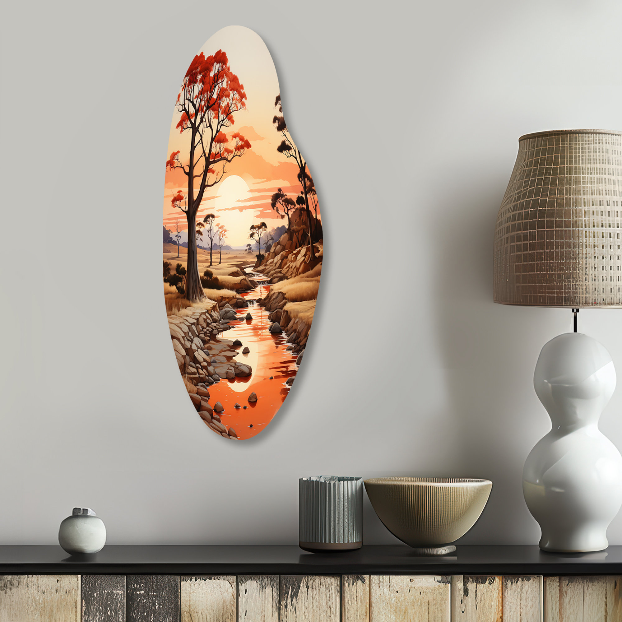 Design Art Red Beige African Valley - Africa Curved Shape Assymterical ...