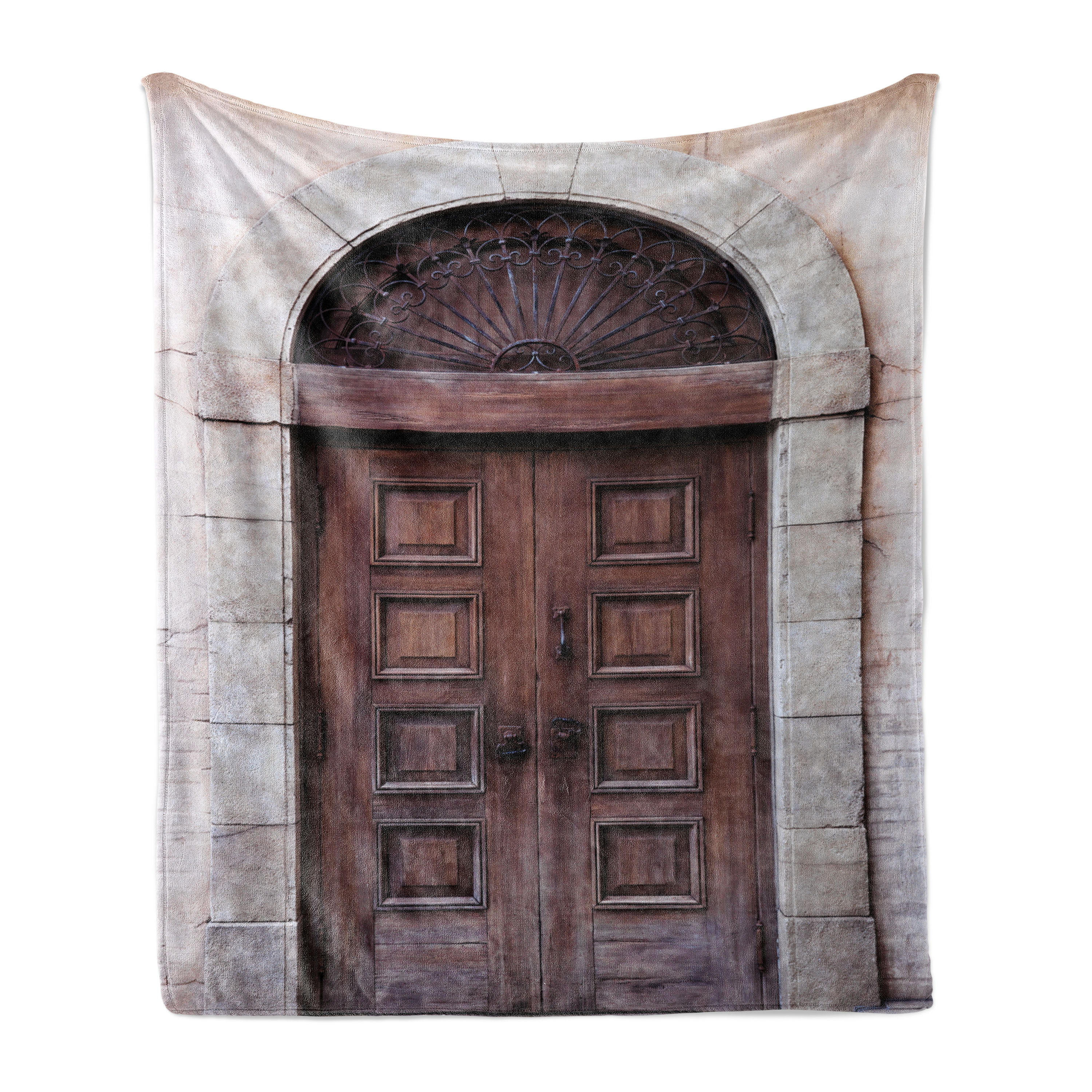 Ambesonne Rustic Fleece Throw Blanket Arched Venetian Door Brown Cream ...