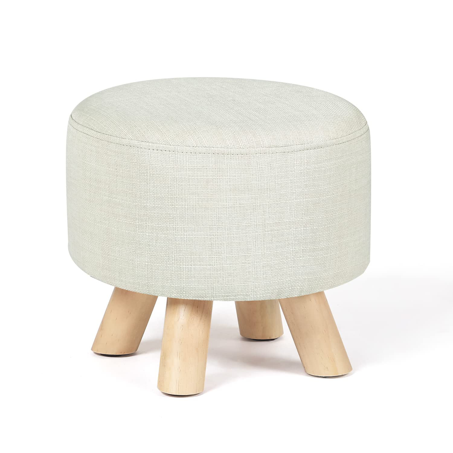 George Oliver Round Small Footrest Ottoman Linen Fabric Padded ...