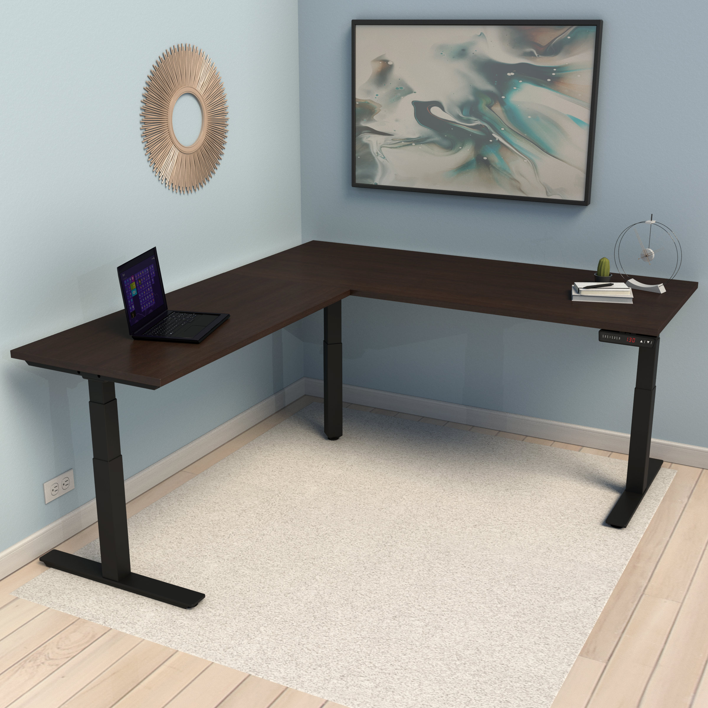 Compel Height Adjustable L-Shaped Standing Desk with Cable Management ...