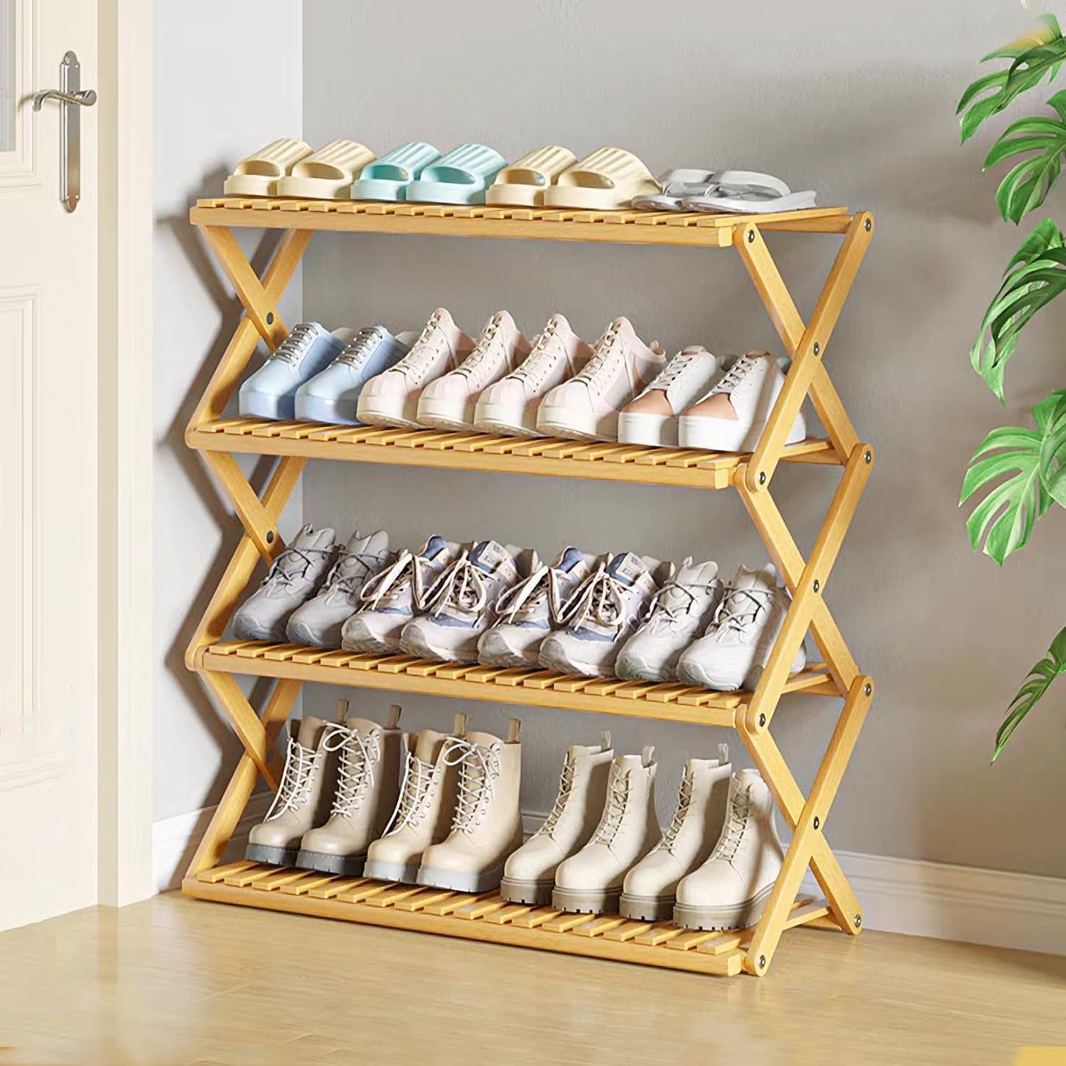 Union Rustic Folding Shoe Racks Bamboo Closet Shoe Rack 3-4 Tiers ...