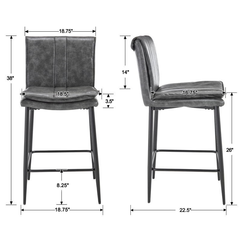 George Oliver Modern Upholstered Counter Stool With Backrest, With ...