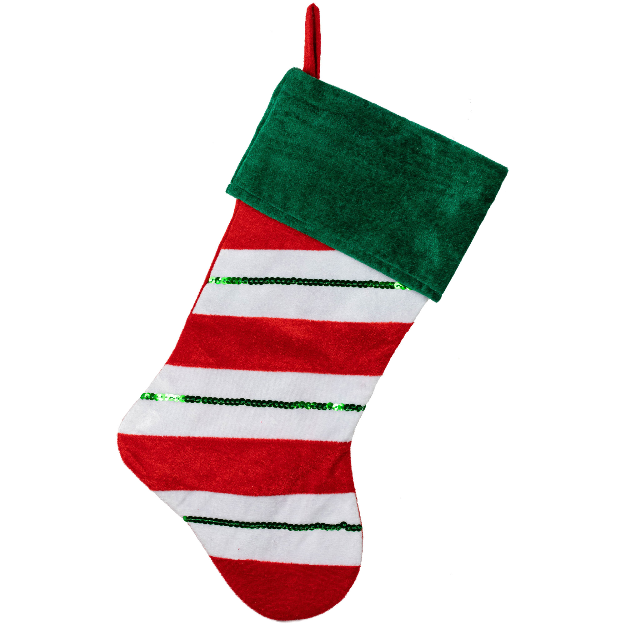 The Holiday Aisle® 18" Green And Red Velvet Sequin Stripe Stocking ...