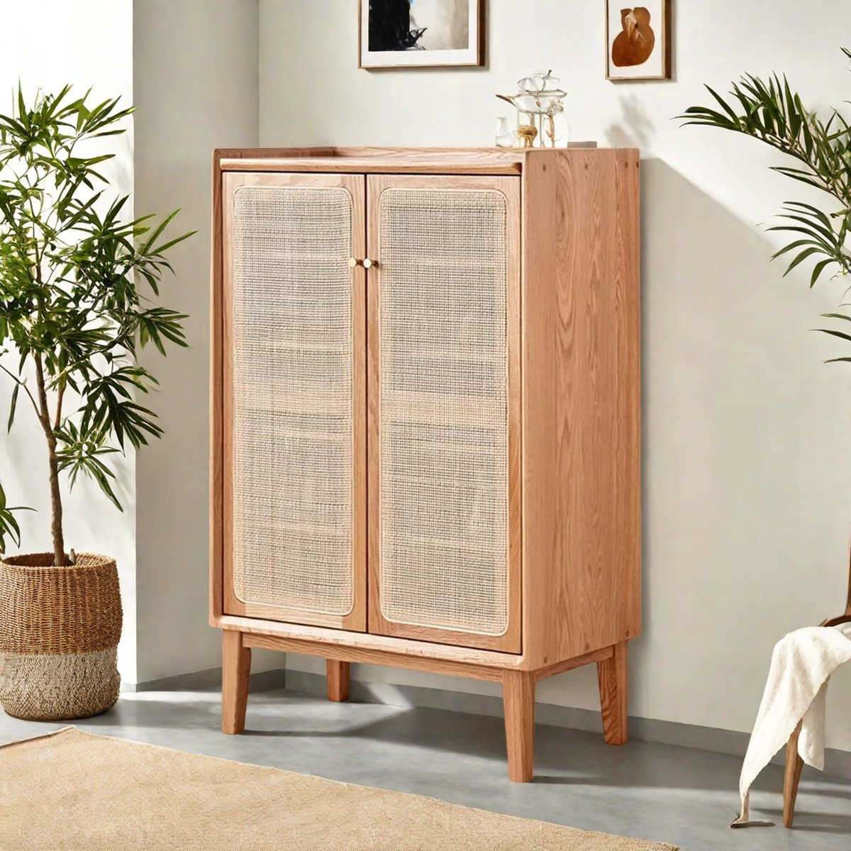 Corrigan Studio Modern Solid Oak Shoe Cabinet with Ventilated Back ...