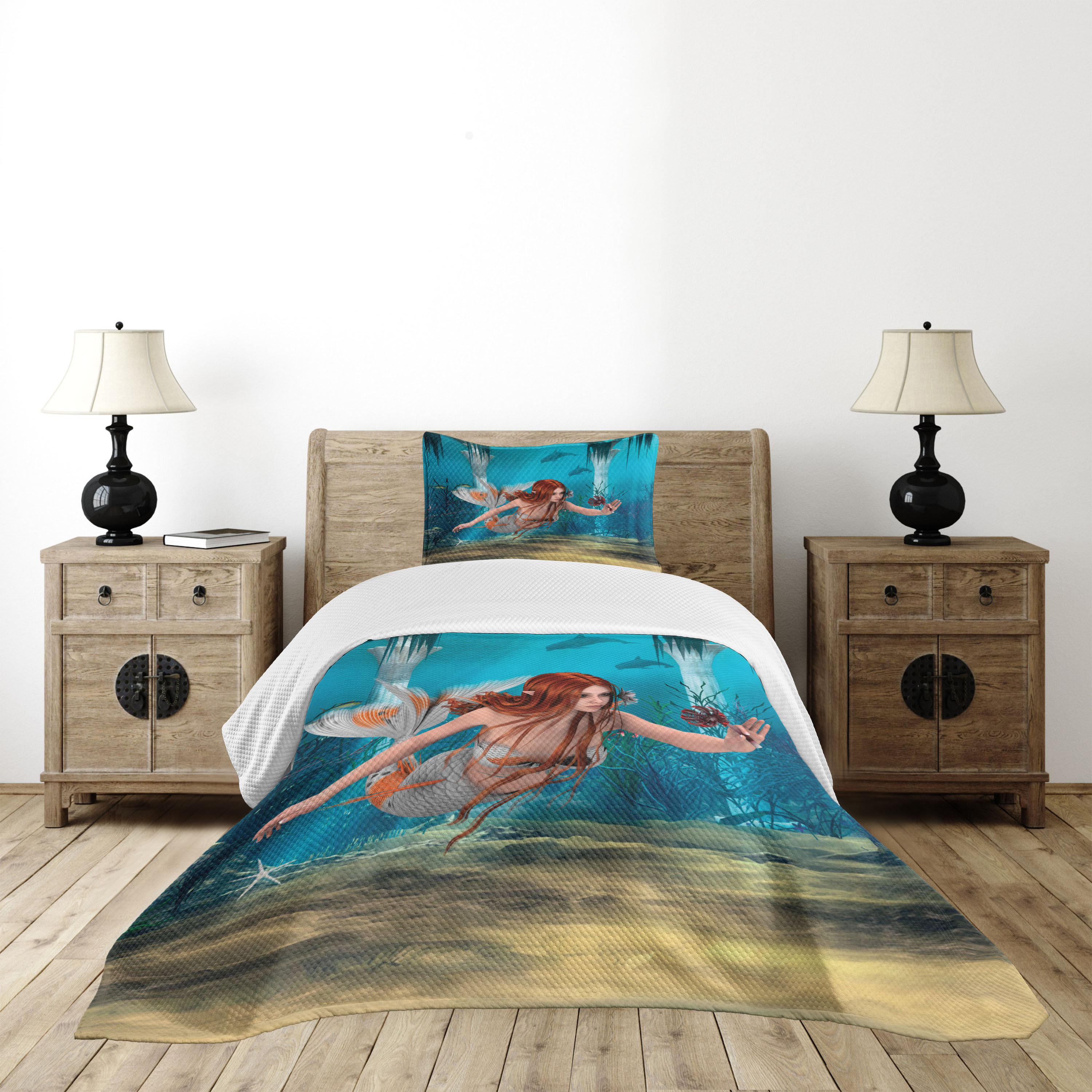 Ambesonne Mermaid Bedspread Magic Aqua Sea Lily | Wayfair