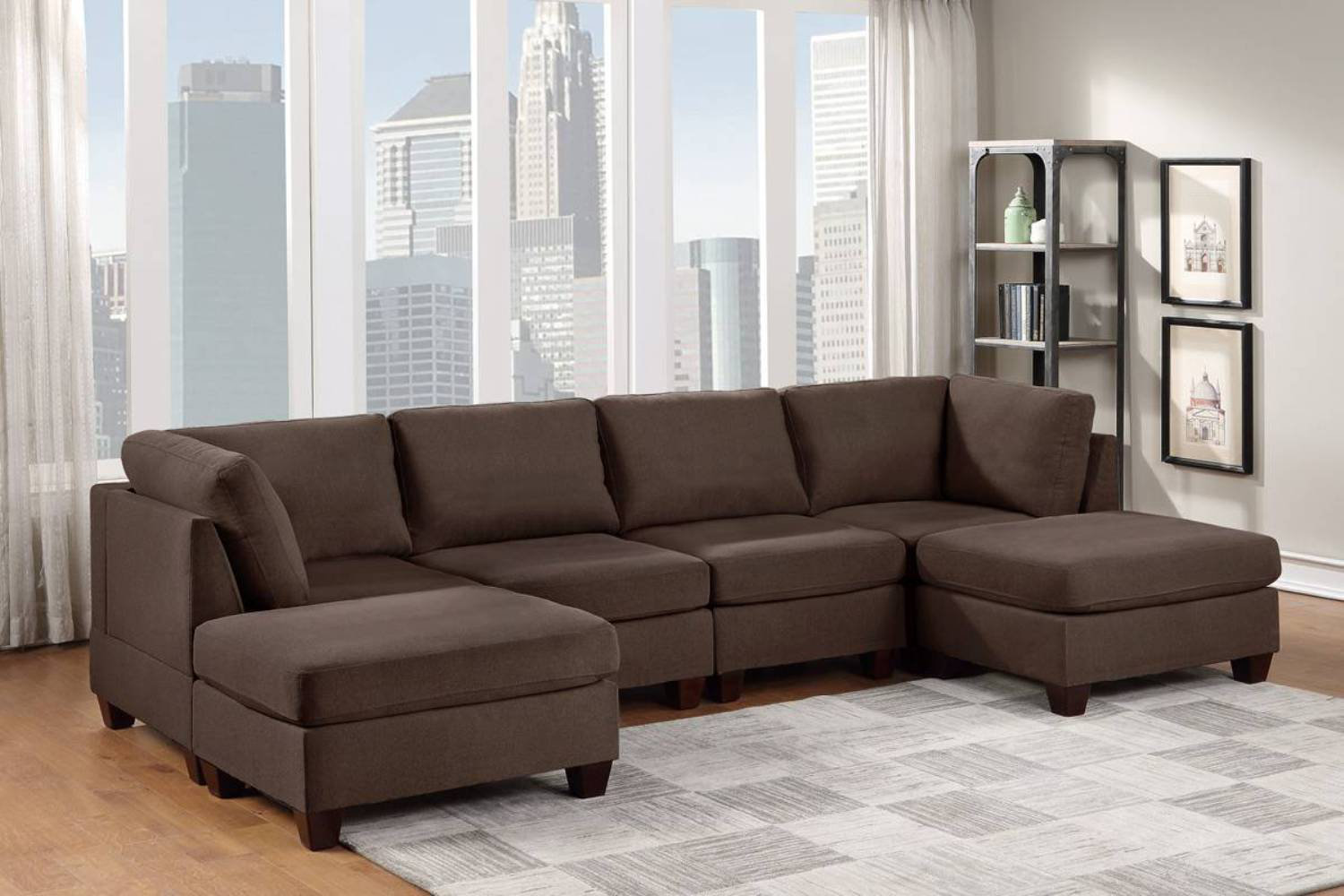 Hollywood Decor Avola Dark Brown U-Shape Modular Sectional in Linen ...