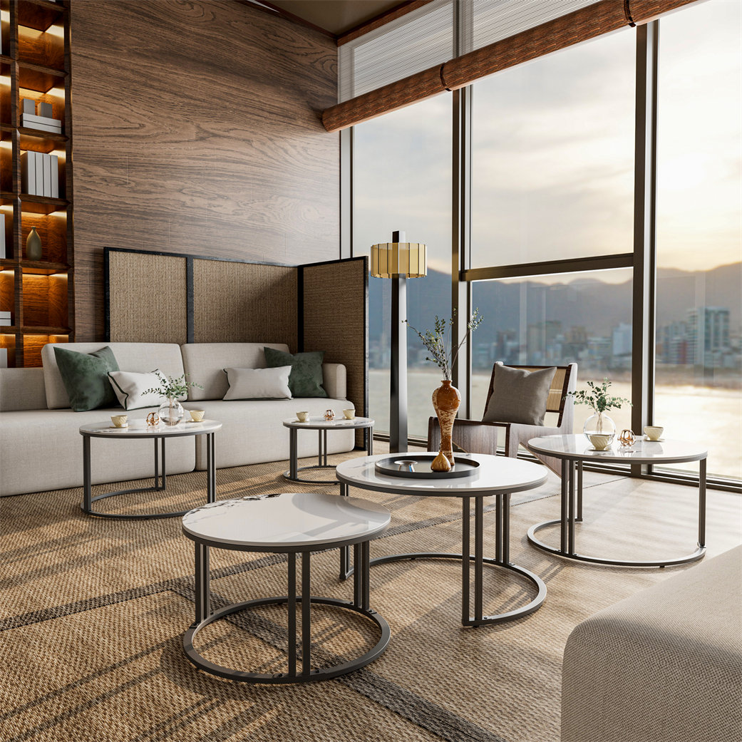 Metro Lane Large Round Nesting Coffee Table Set Of 2 Sintered Stone ...