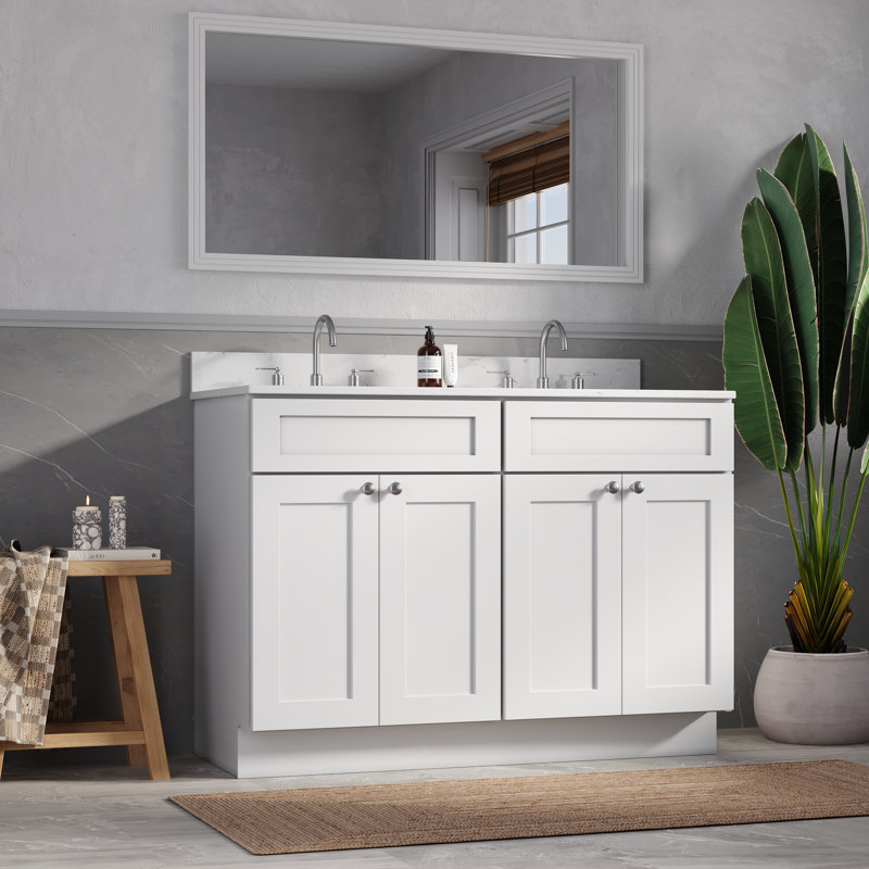 DISAR Disar 48" Double Bathroom Vanity Shaker With Carrara Quartz Top ...