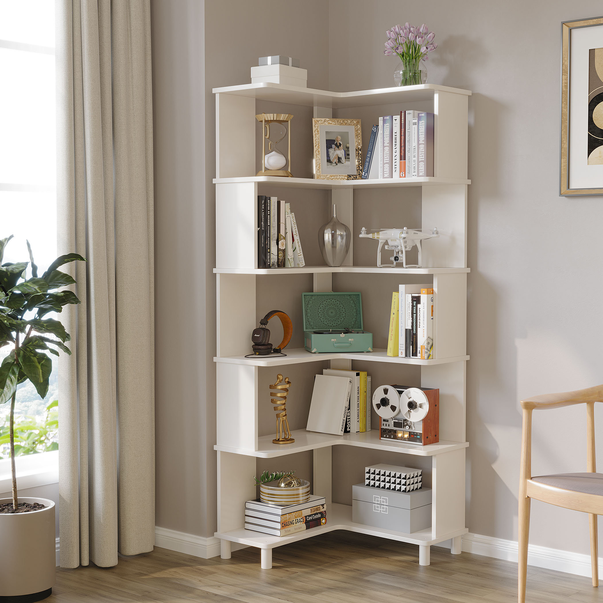 Latitude Run® Afeef Corner Bookcase Corner Bookshelf Large Display Rack ...