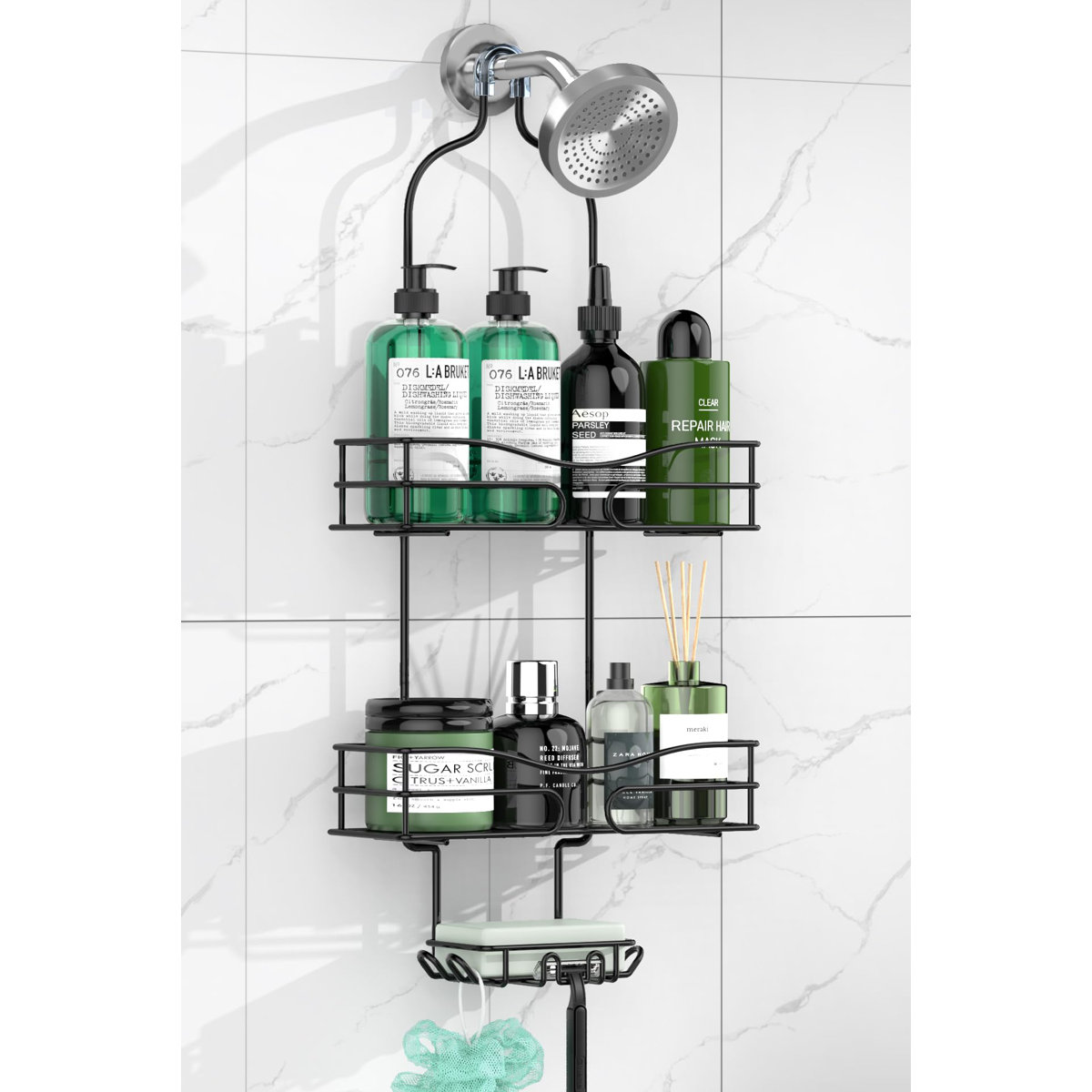 Rebrilliant Bathroom Shower Rack Hanging - 3 Tier Organizer With Soap ...