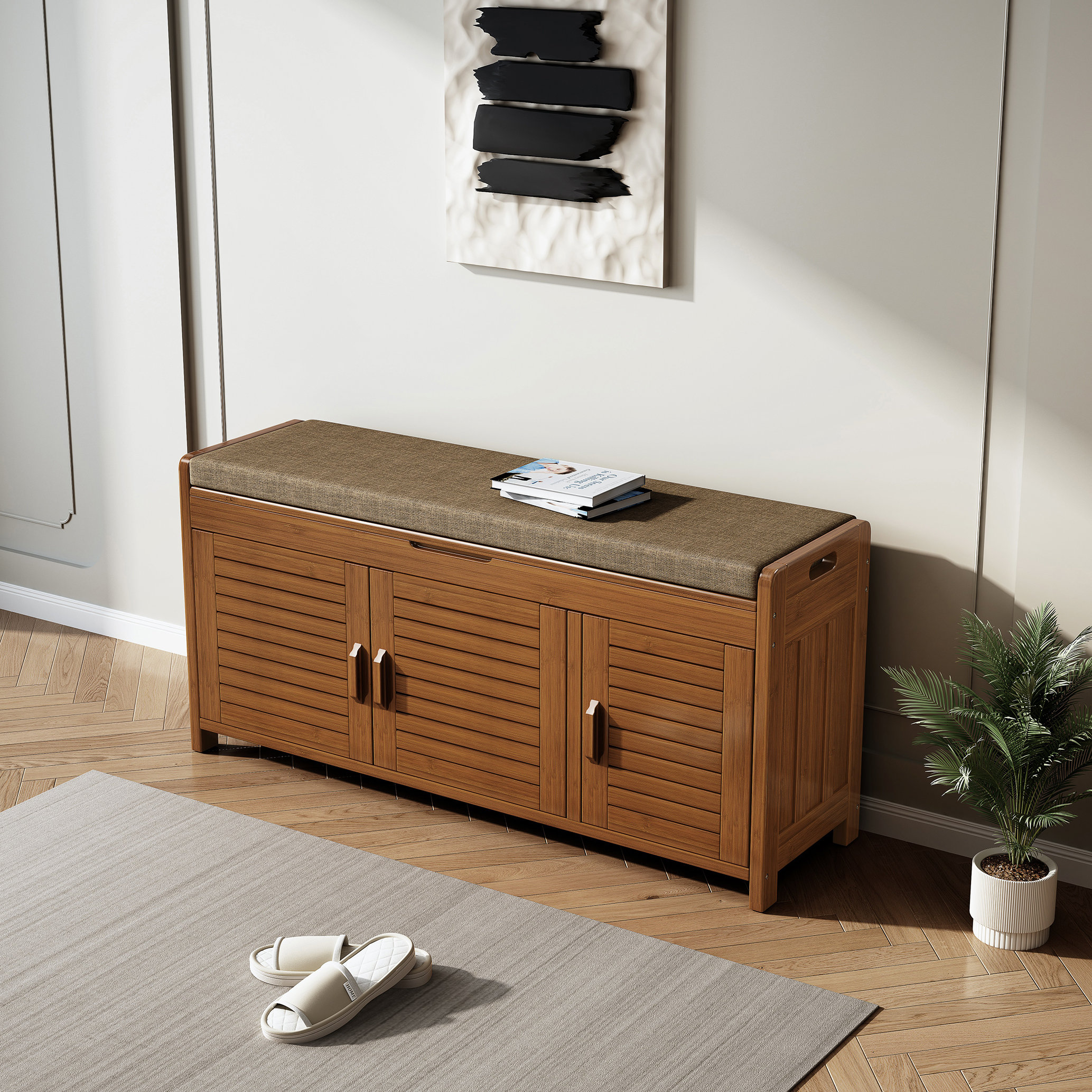 Rebrilliant Shoe Storage Bench Bamboo Cabinet Entryway Bench & Reviews ...