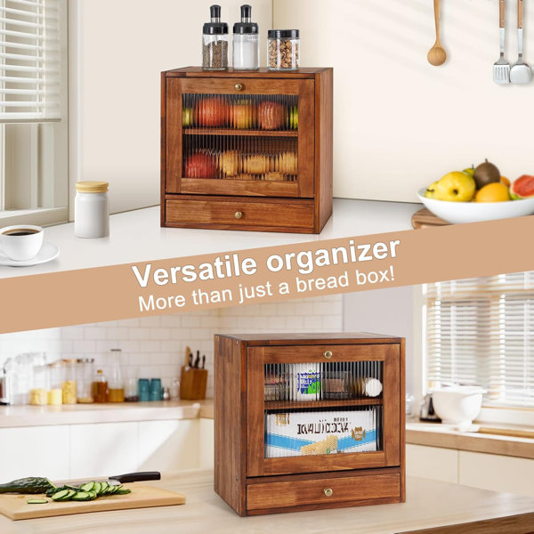 Loon Peak® Bread Box For Kitchen Countertop Bin 2 Layer Wooden Bread ...