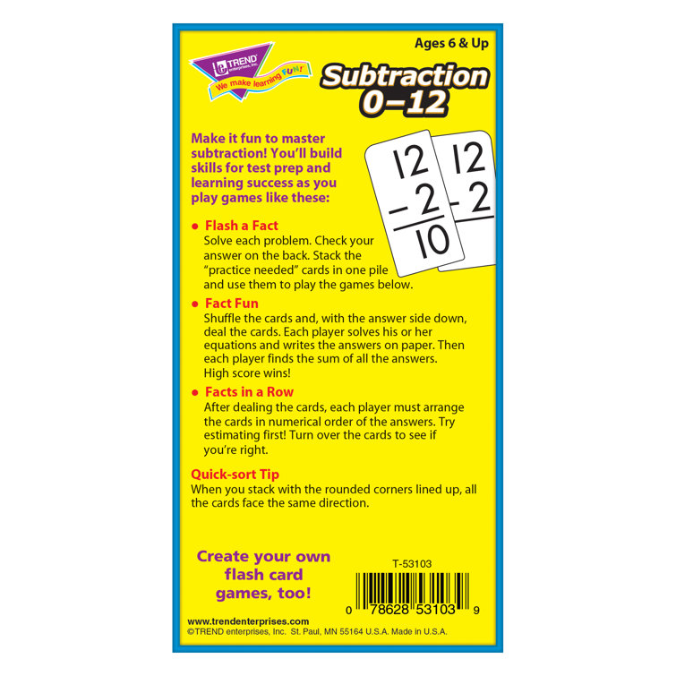 Trend Enterprises Subtraction 0-12 Flash Cards - Wayfair Canada