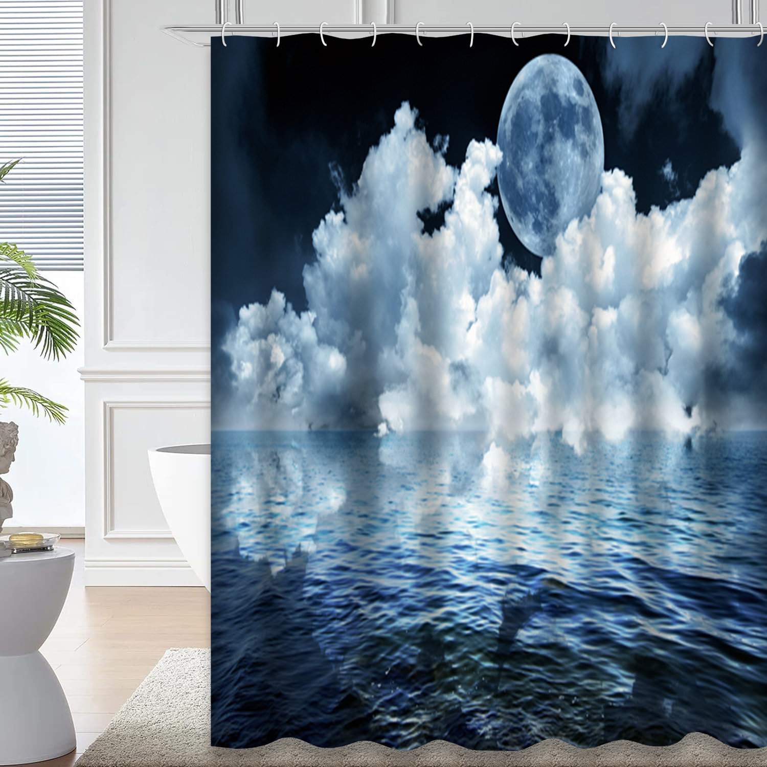East Urban Home Moon Sky Ocean Waterproof Shower Curtain,Big Full Moon ...