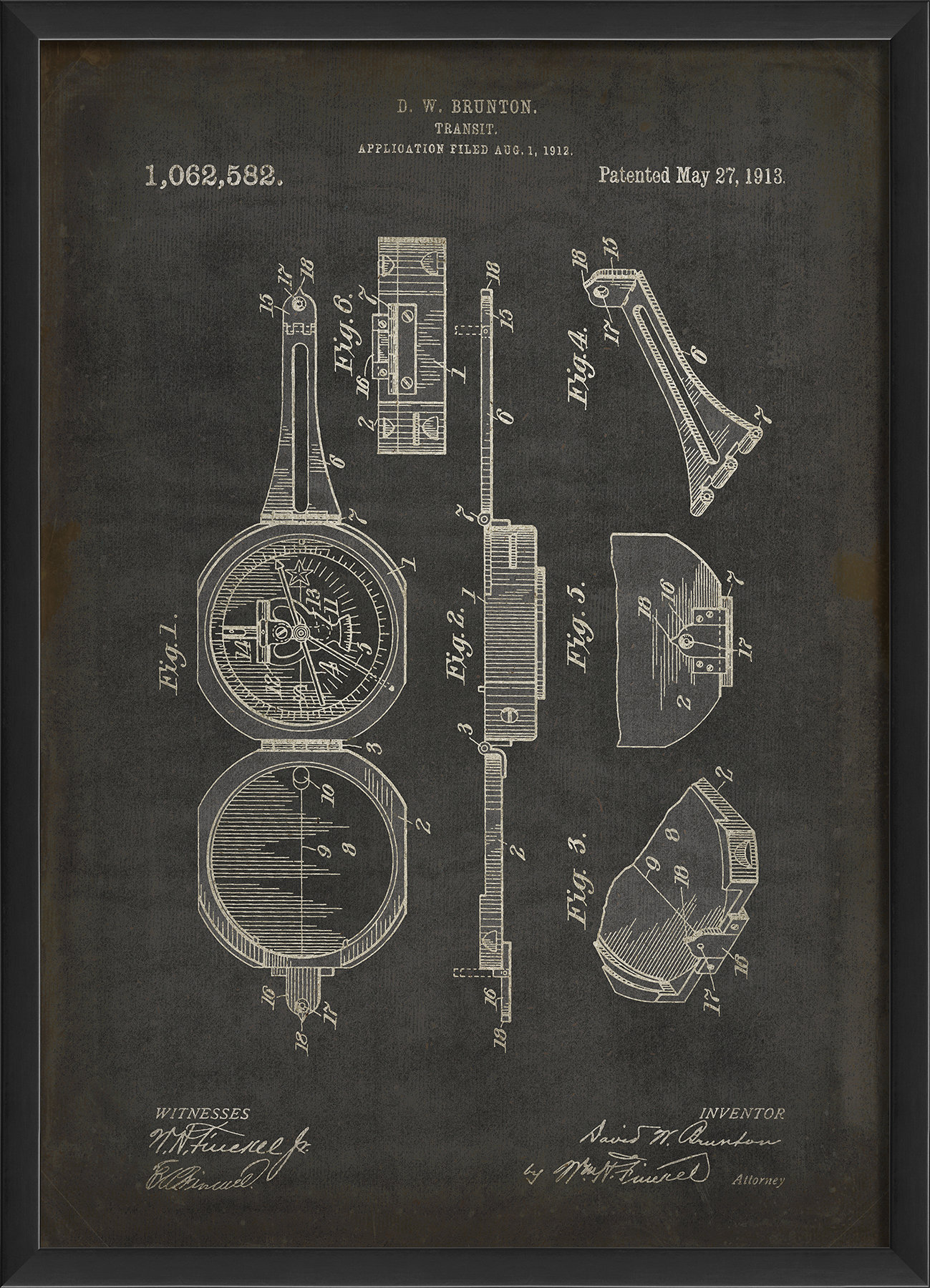 17 Stories 'Brunton Pocket Transit Patent' Framed Graphic Art Print ...