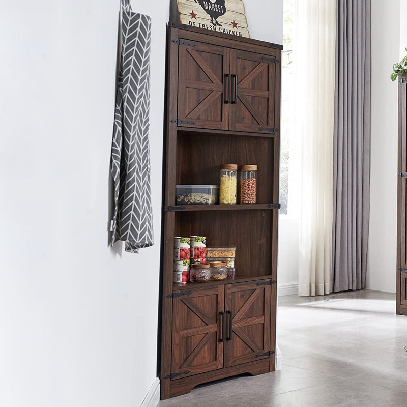 Gracie Oaks Tall Corner Storage Cabinet with Barn Door and Adjustable ...