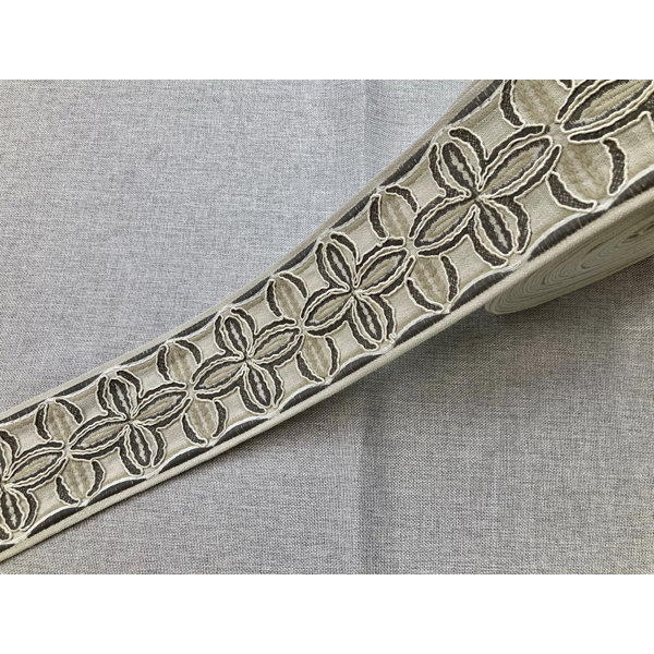 Rose Lace And Braid Woven Embroidery Faux Linen Fabric Tape 4" Width ...