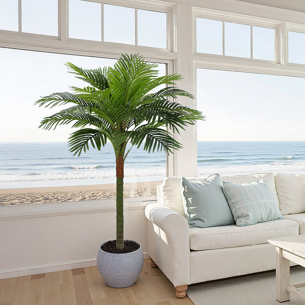 Latitude Run® Keira 5Ft Faux Palm Plant In Black Plastic Pot & Reviews ...