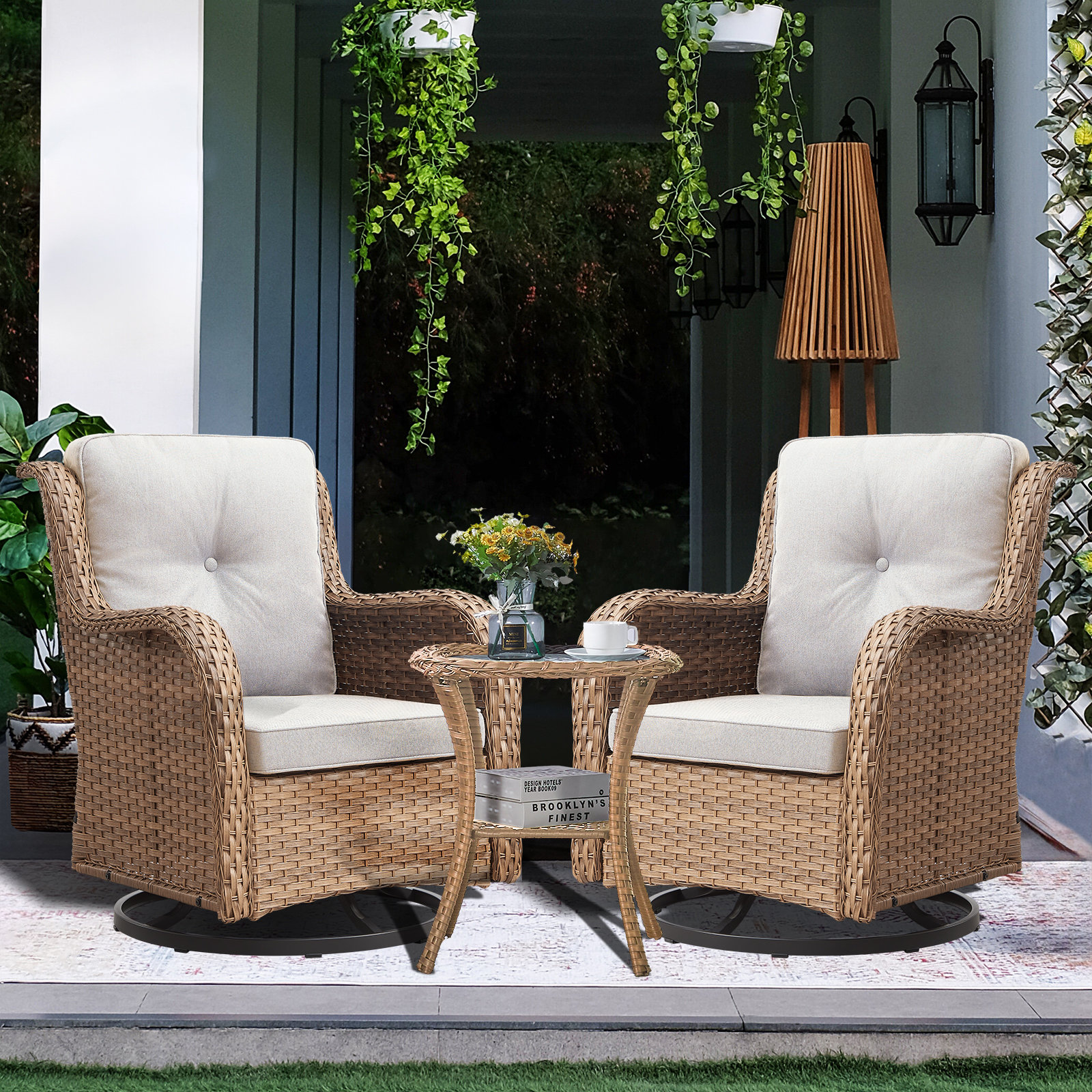 Red Barrel Studio Schutt 3 Piece Patio Set Outdoor Wicker Glider ...