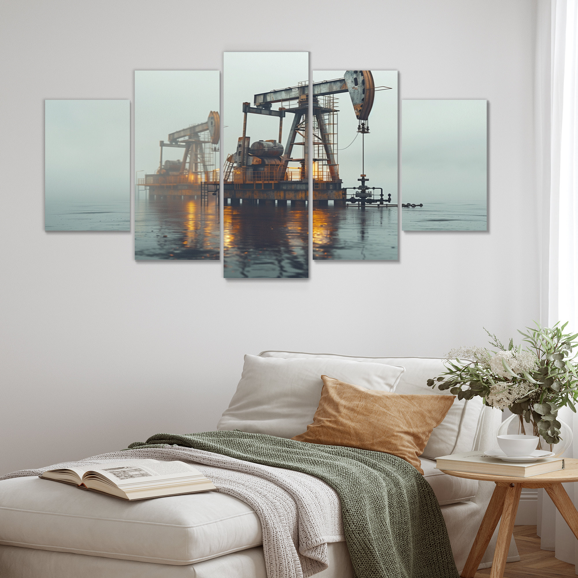 Highland Dunes Grey Yellow Winter Fueling Futures Oil Rig - Oil Rigs ...