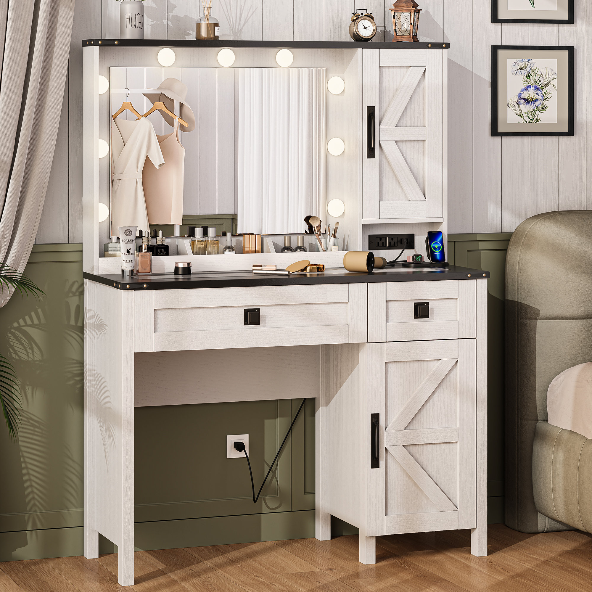 Gracie Oaks Stylish 39-Inch Vanity With Adjustable Led Lighting And ...