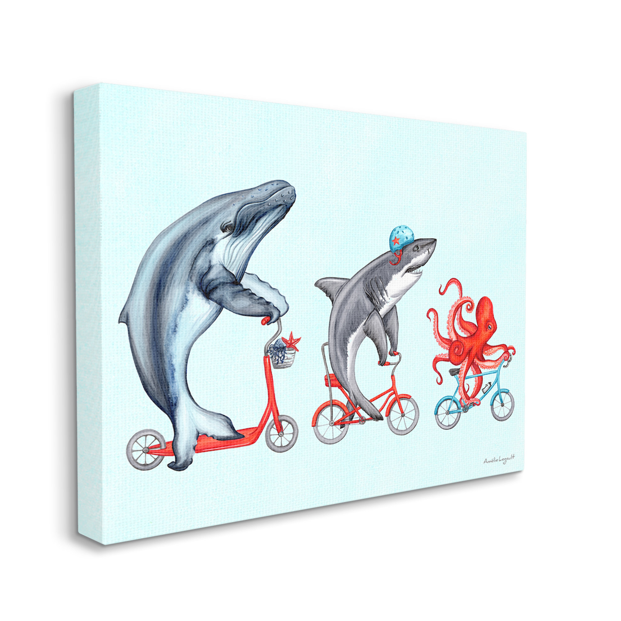 Stupell Industries Aquatic Sea Life Animals Riding Bikes Red Accent by ...