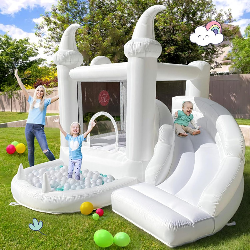 Connsann White Bounce House With Slide & Ball Pit Wizard Bouncy Castle ...