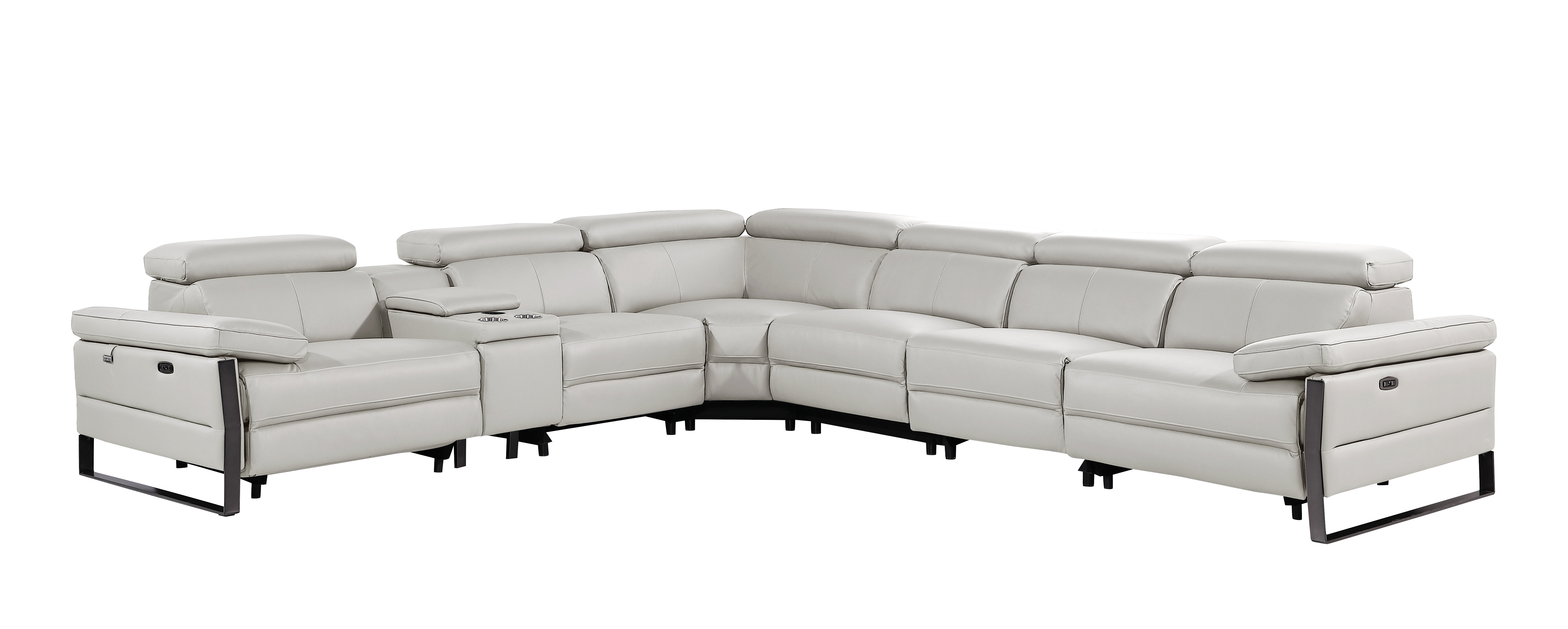 Global United Top Grain Italian Leather 7-Piece L-Shaped Modular Power ...