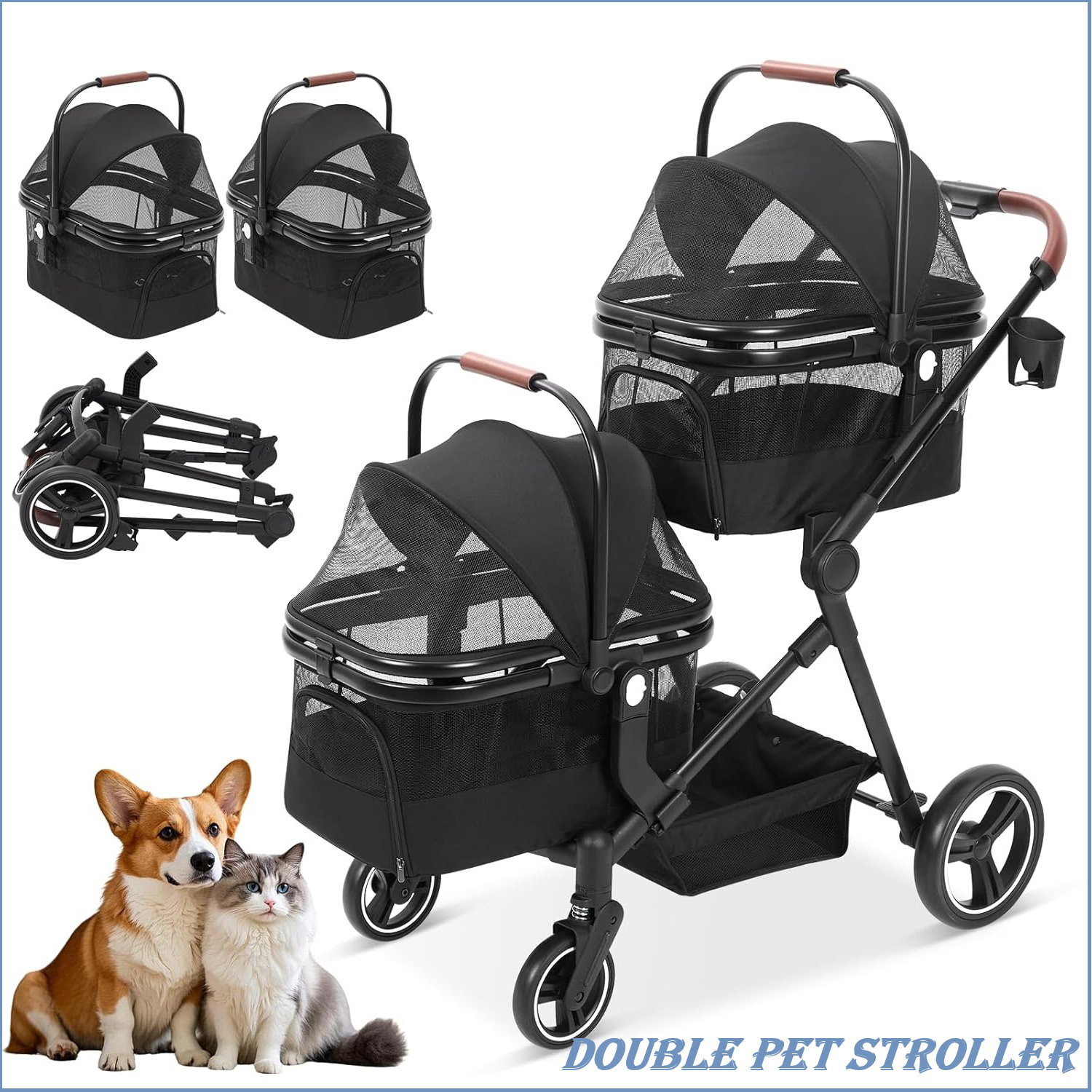 babevy Double Pet Strollers For Dogs And Cats,foldable Dog Strollers W ...