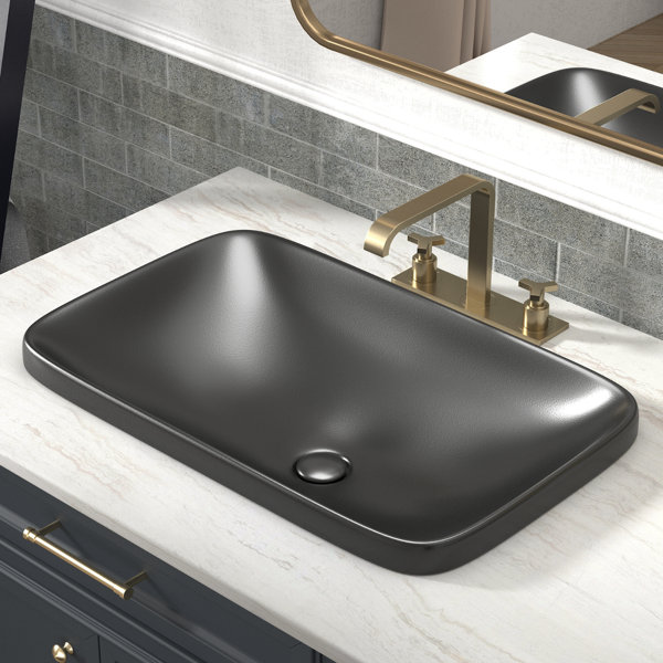 Los Flexi 24" x 15" Matte Black Ceramic Semi-Recessed Rectangular ...