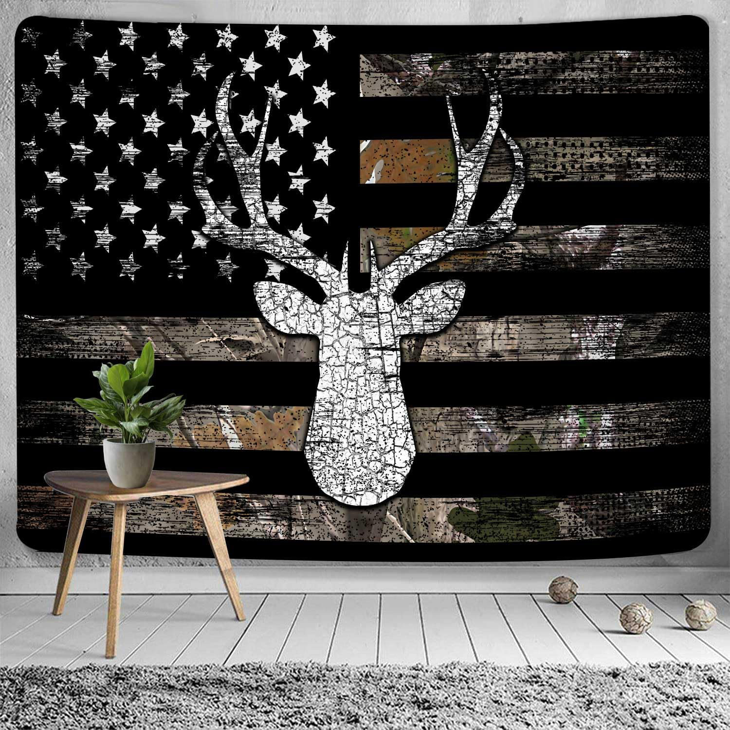 Millwood Pines Camo Hunting Tapestry, Camouflage Country Deer Black USA ...