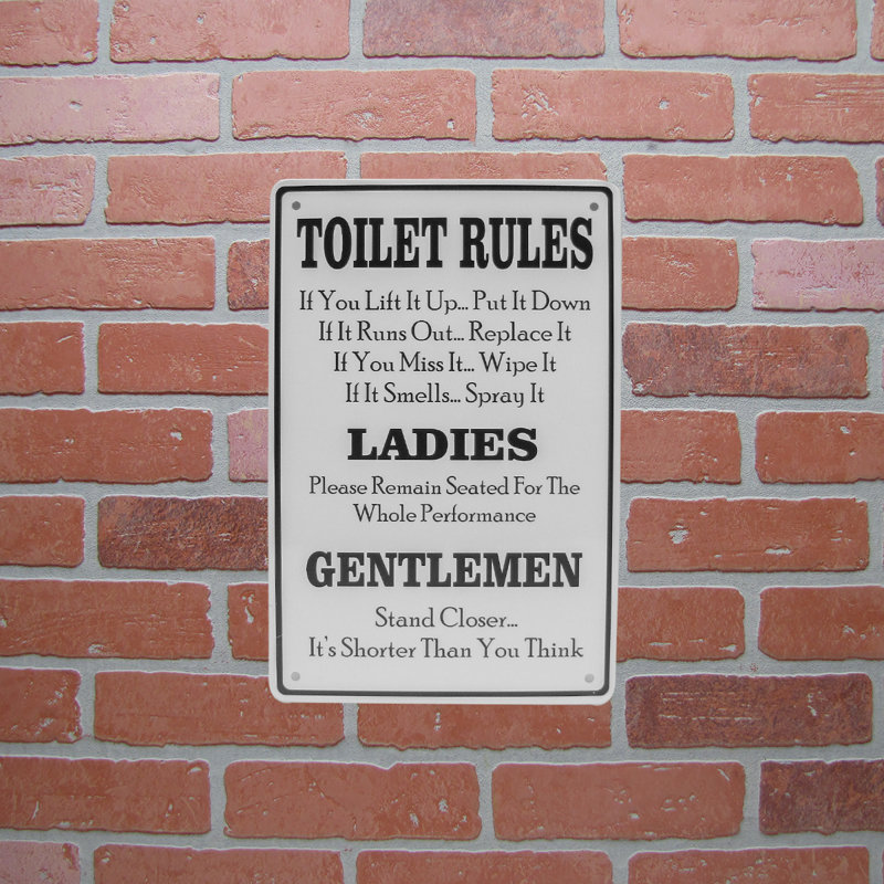 Trinx Metal Toilet Rules Funny Pee Tin Bathroom Sign Home Bar Pub ...