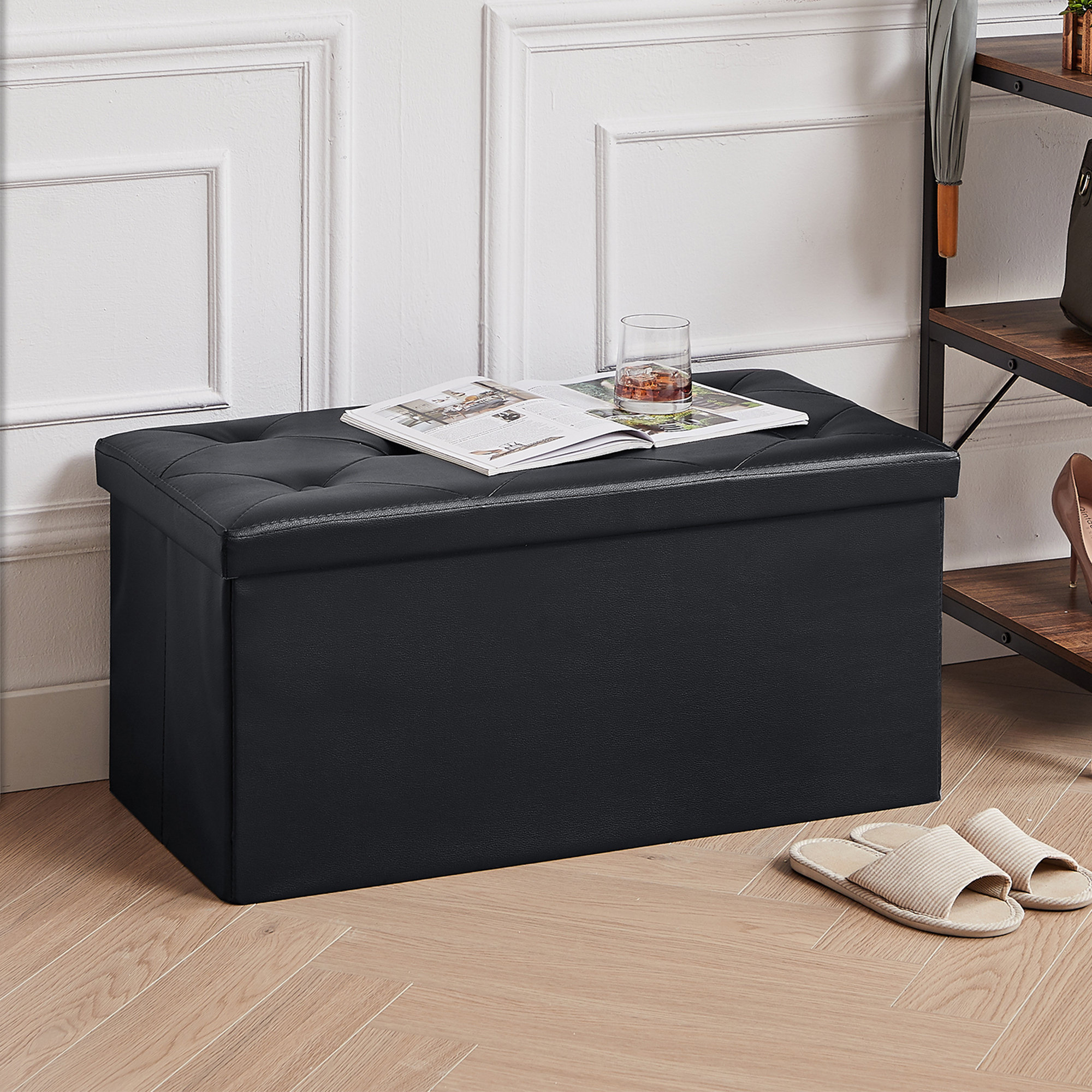 Ebern Designs 30 inches Folding Storage Ottoman, 80 L Storage Bench ...