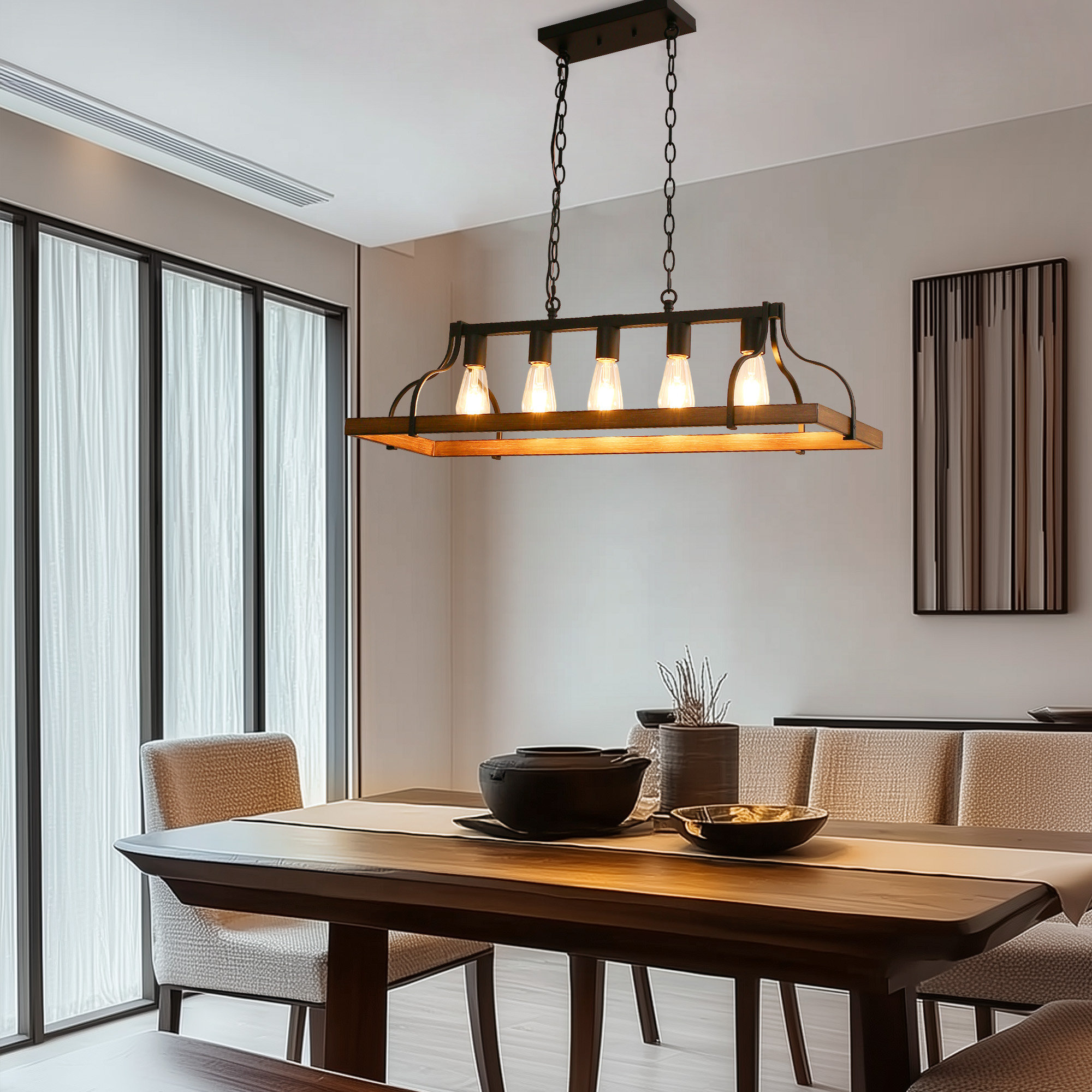 Gracie Oaks Rustic Kitchen Island Dining Room Light Fixture Farmhouse ...