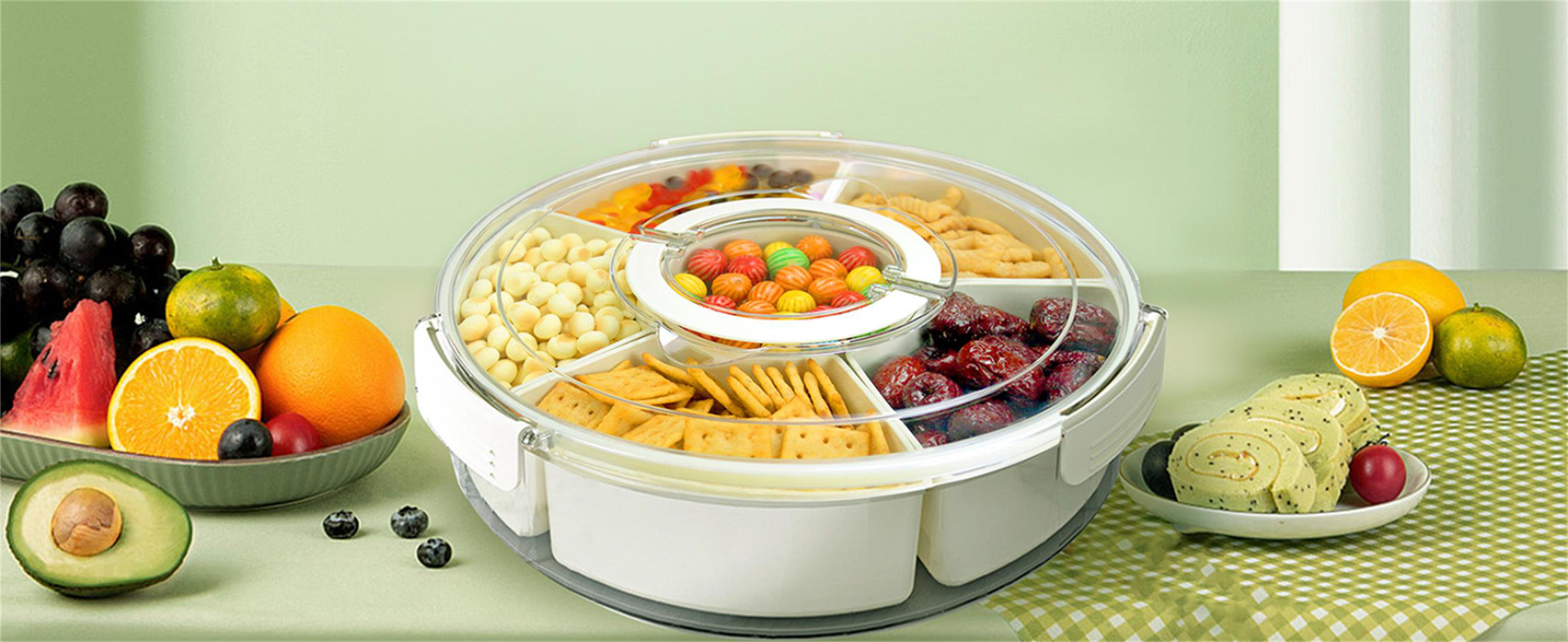 Prep & Savour Divided Fruit and Snack Tray with lid and Handle | Wayfair