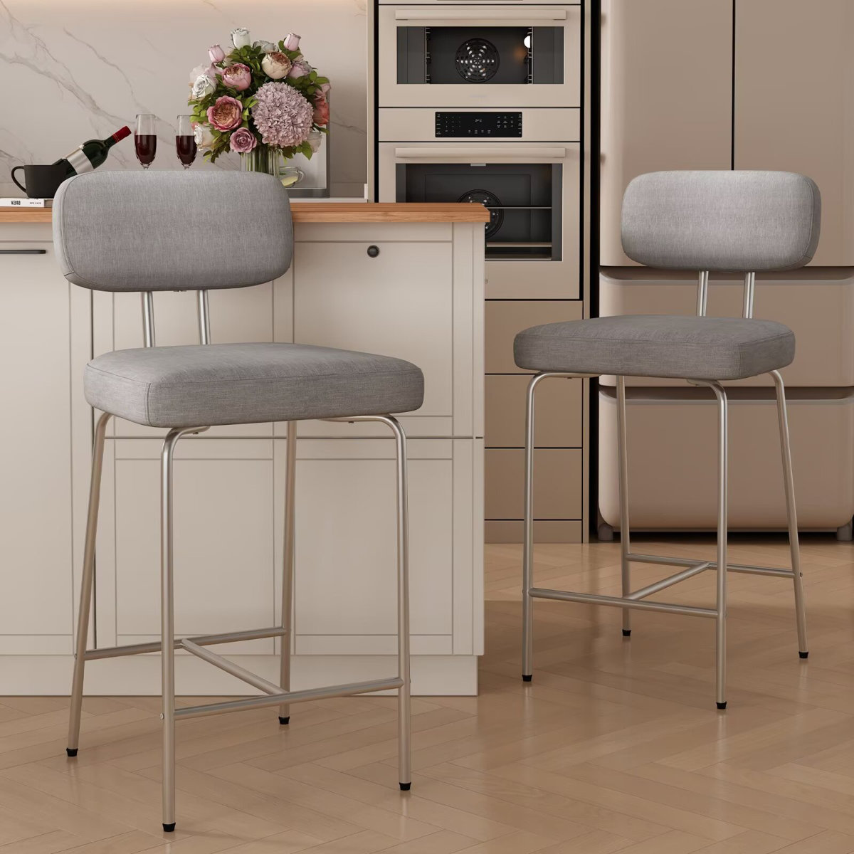 Wrought Studio™ Counter Height Bar Stools , 26 inch Barstools , Fabric ...