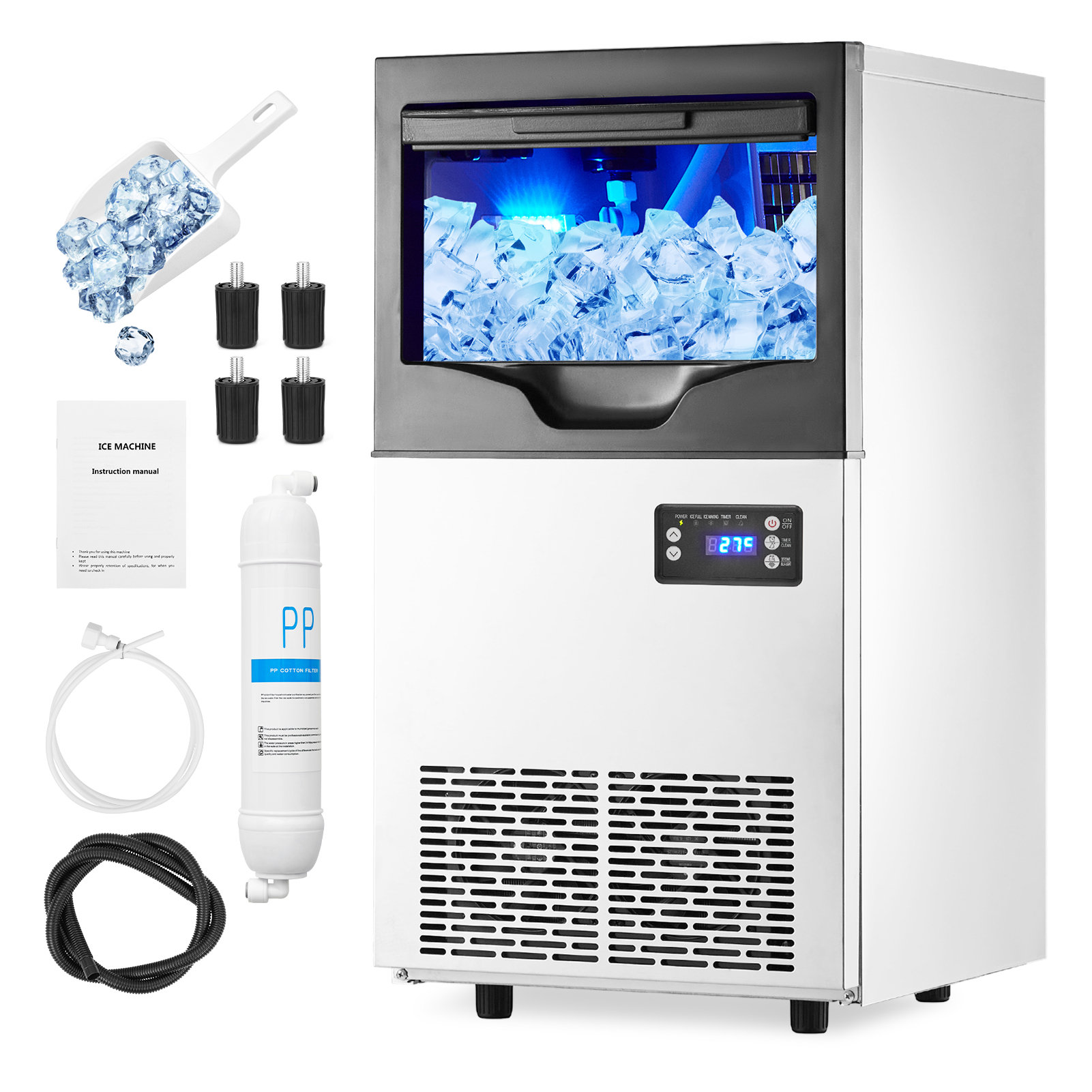 Fashionwu 100 Lb. Daily Production Cube Ice Freestanding Ice Maker ...