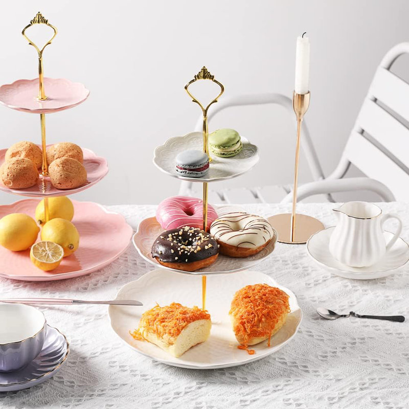 Tobran 3 Tier Ceramic Cake Stand Wedding, Dessert Cupcake Stand | Wayfair