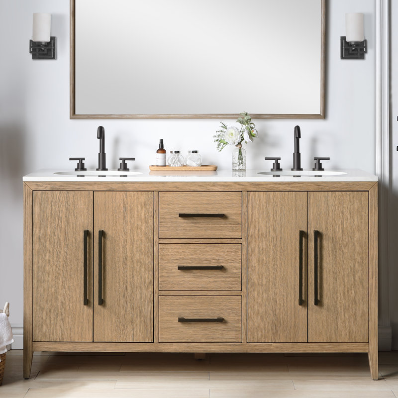 Highbury Furnishings Alsup 60'' Double Bathroom Vanity with Quartz Top ...