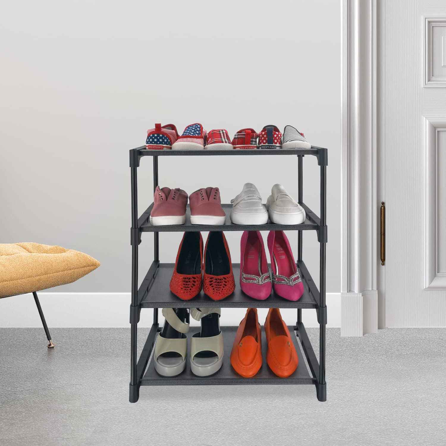 Rebrilliant 4 Tiers Small Shoe Rack,Narrow Stackable Shoe Shelf ...