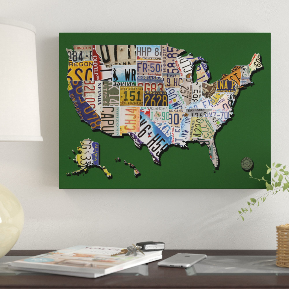 Trinx 'USA License Plate Map on Billiard Green' Graphic Art Print on ...